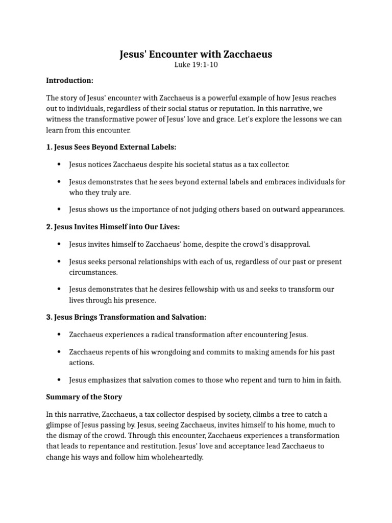 Jesus' Encounter With Zacchaeus | PDF | Jesus | Salvation