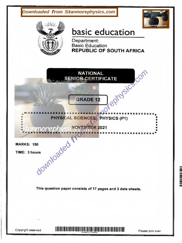 Physical Science Grade 12 NSC November 2021 P1 and Memo | PDF