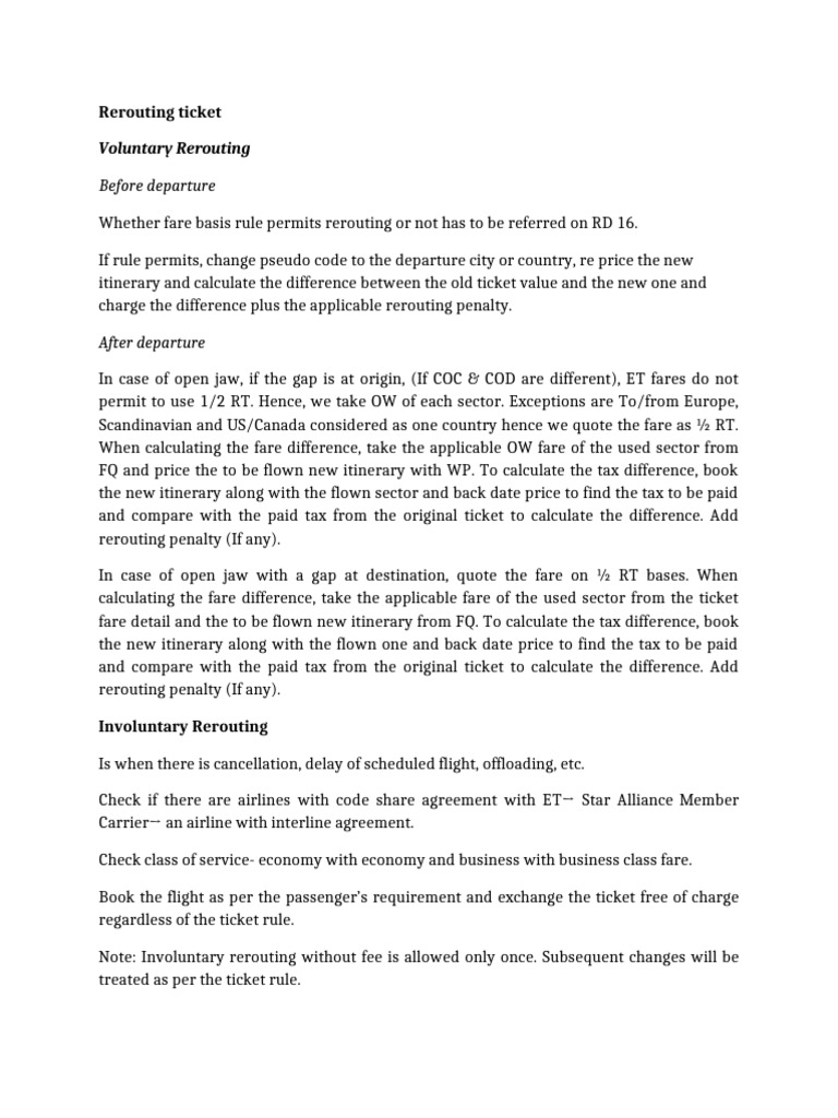 Rerouting Ticket Guidelines Explained Pdf