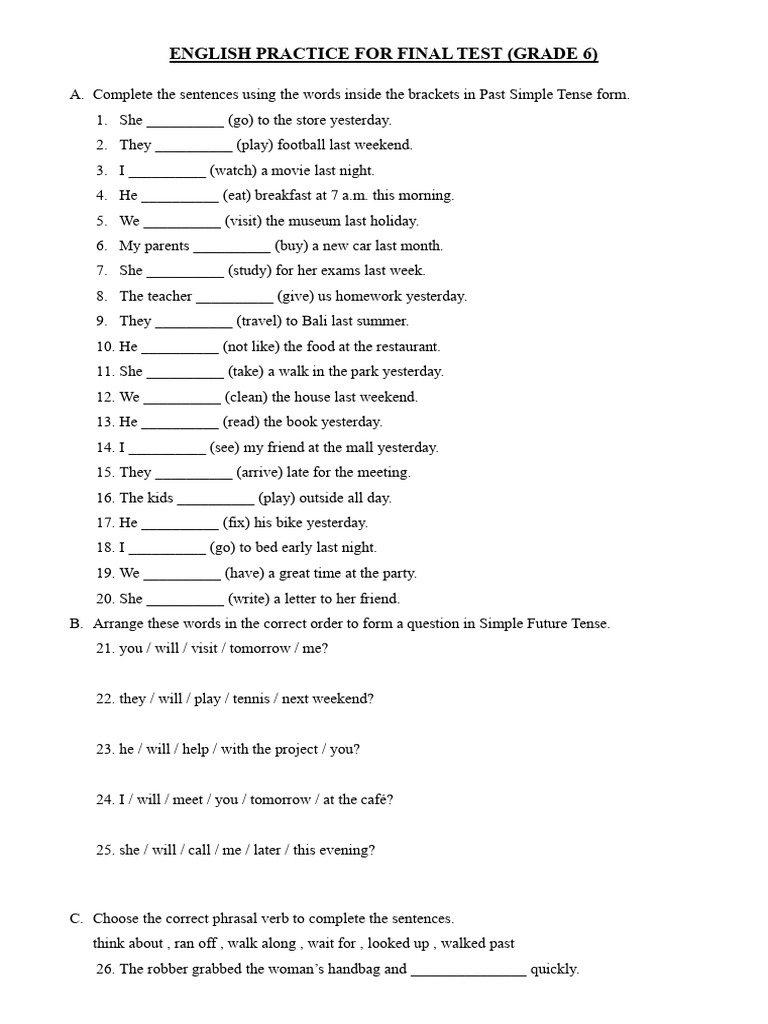 English FT Practice Gr6 | PDF