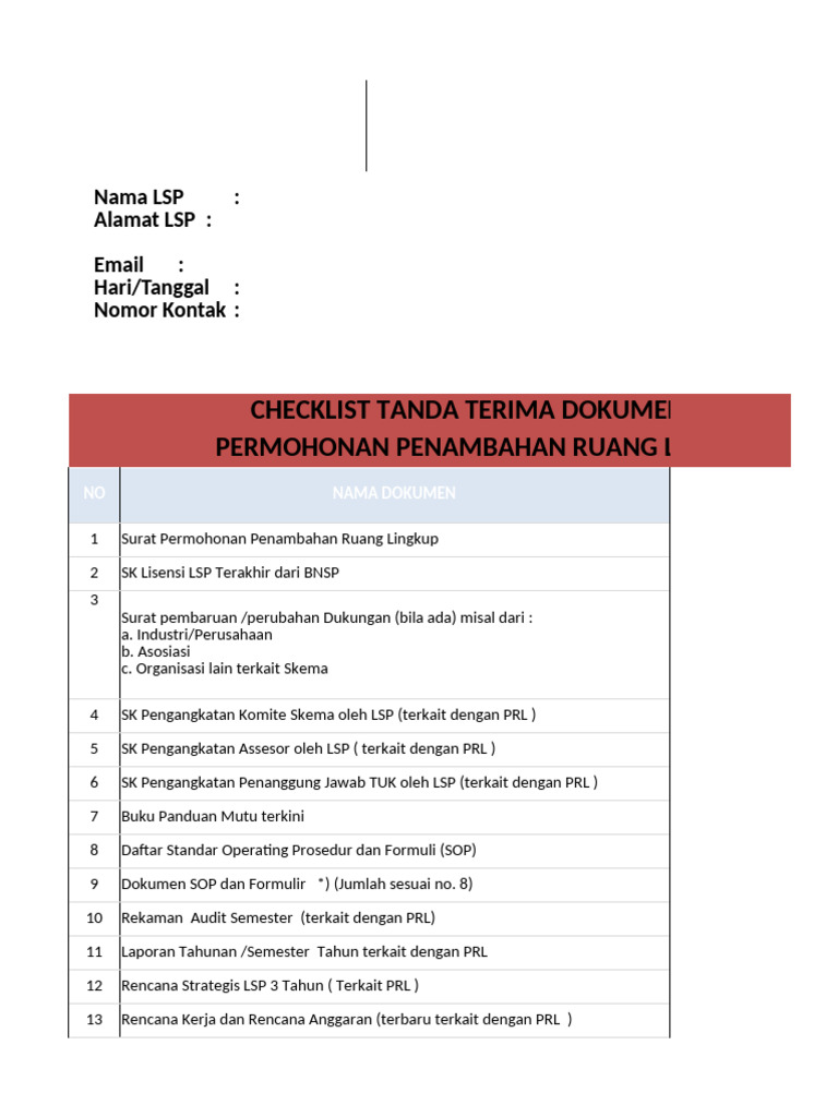 Check List PRL | PDF