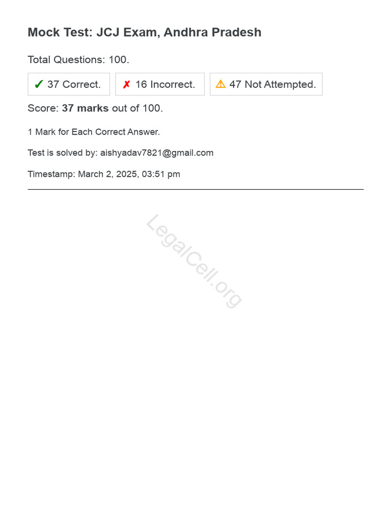 JCJ Exam Mock Test Results | PDF | Negotiable Instrument | Common Law