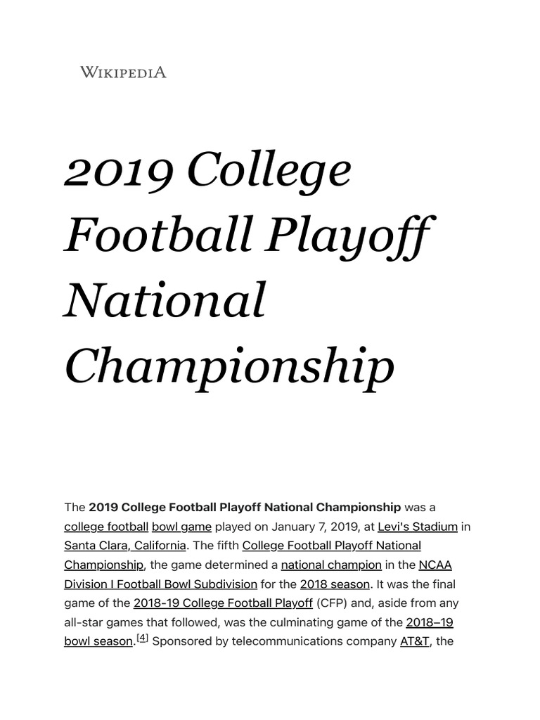 2019 College Football Playoff National Championship - Wikipedia | PDF ...