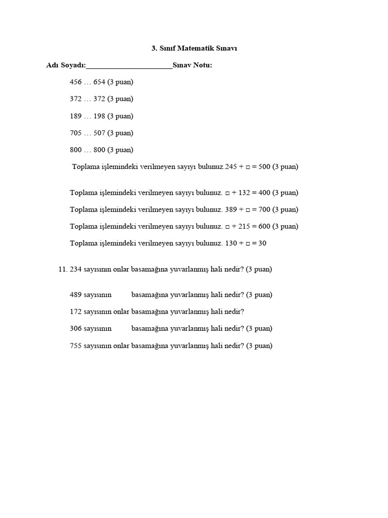 MAT SINAVI 3 - SINIF Asıl | PDF