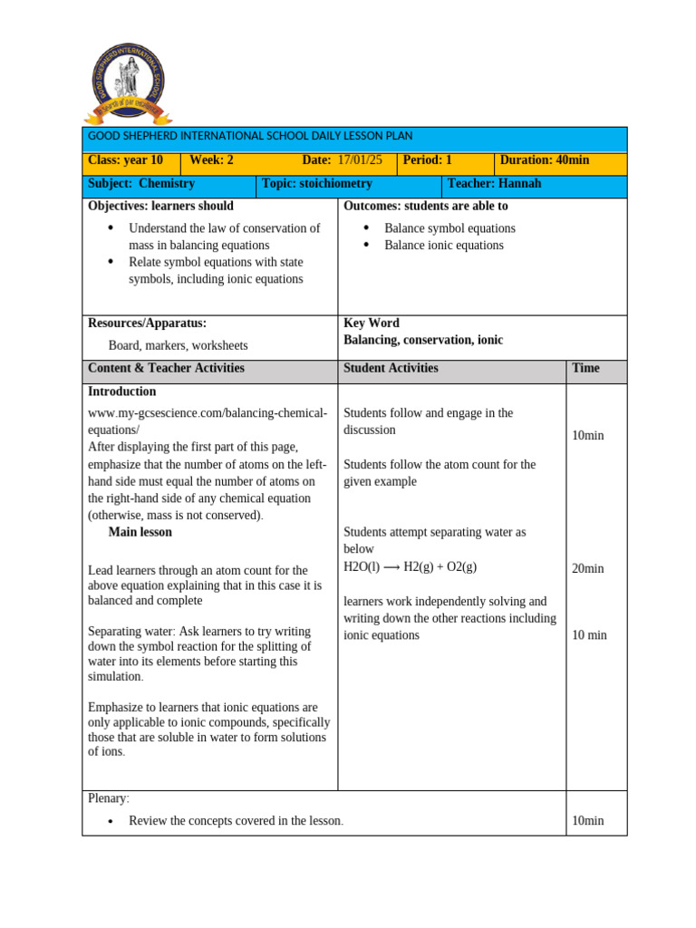 Year 10 Chemistry Week 2 LP 2 | PDF