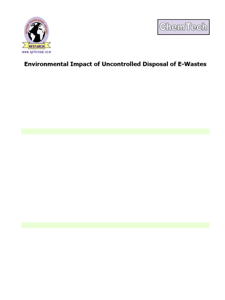 Environmental Impact of Uncontrolled Disposal of E-Wastes | PDF ...