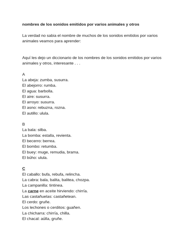Sonidos de Animales: Diccionario Completo | PDF | Animales y humanos ...