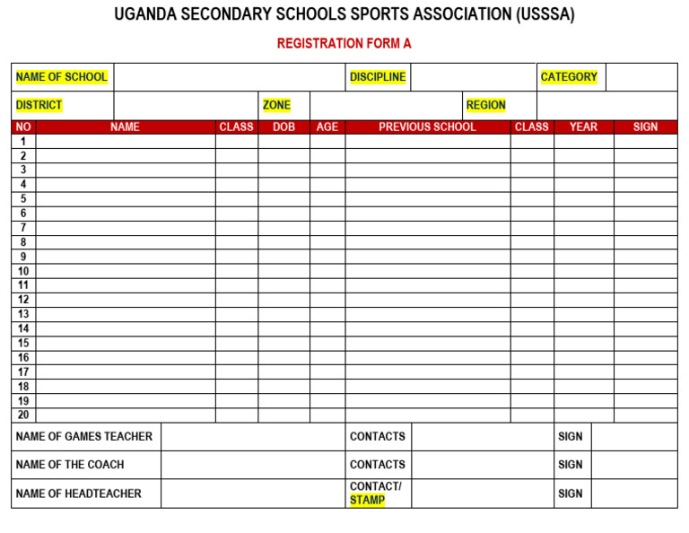 USSSA School Sports Registration Form | PDF