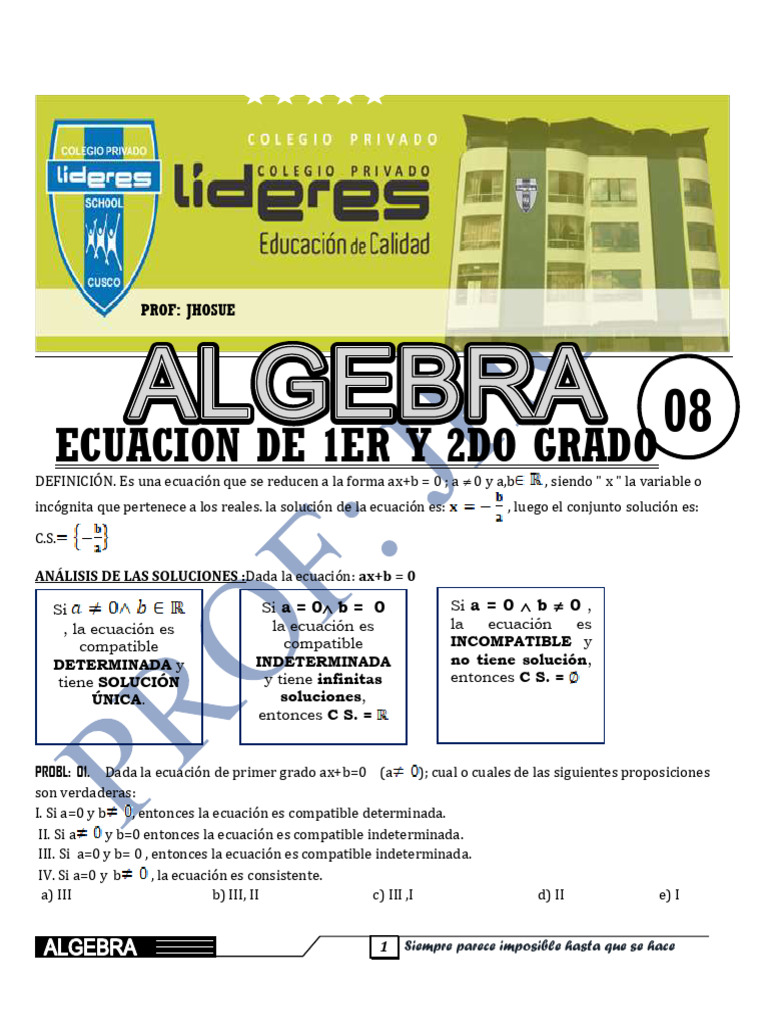 Ficha 8. Ecuacion de 1er y 2do | PDF | Ecuaciones | Análisis matemático
