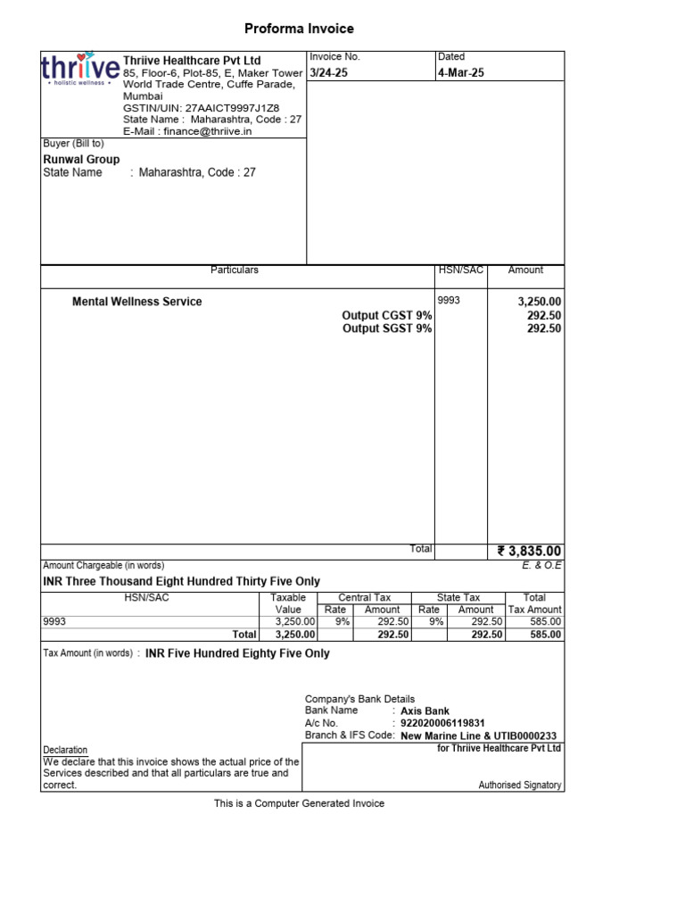 Runwal Group Proforma Invoice | PDF | Economy Of India | Payments