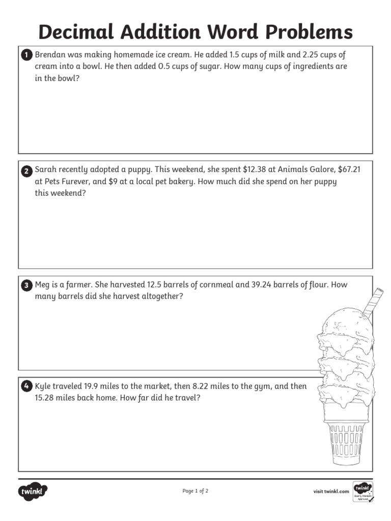 Decimal Addition Word Problem | PDF
