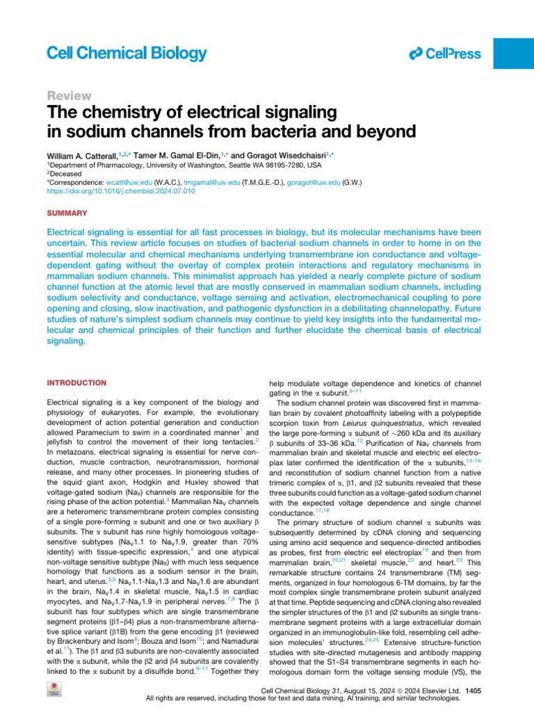 The Chemistry of Electrical Signaling in Sodium Channels From Bacteria ...