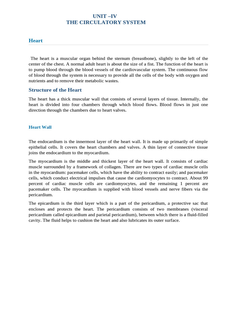 UNIT -4 THE CIRCULATORY SYSTEM | PDF | Heart | Coronary Circulation