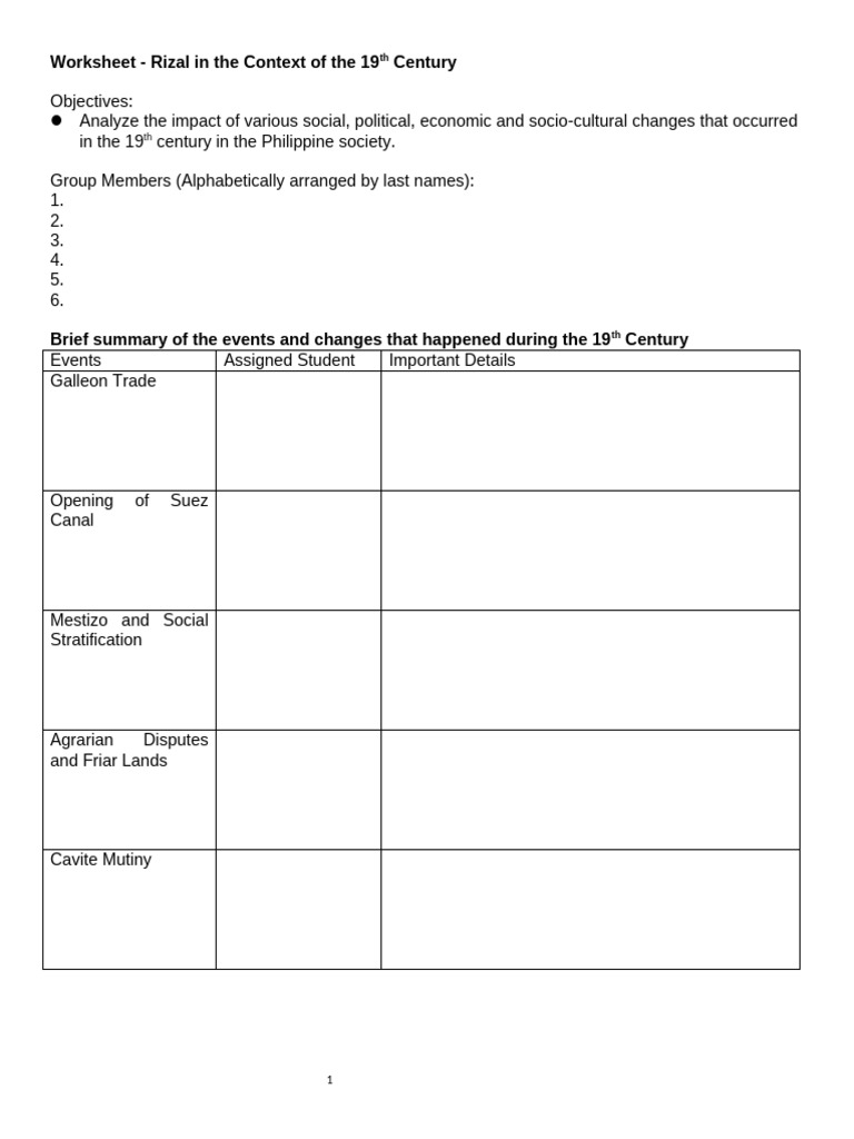 Rizal Worksheet | PDF