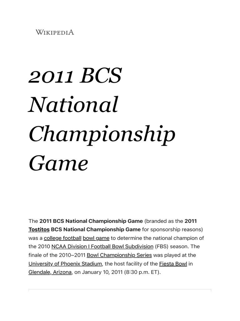 2011 BCS National Championship Game - Wikipedia | PDF | College ...
