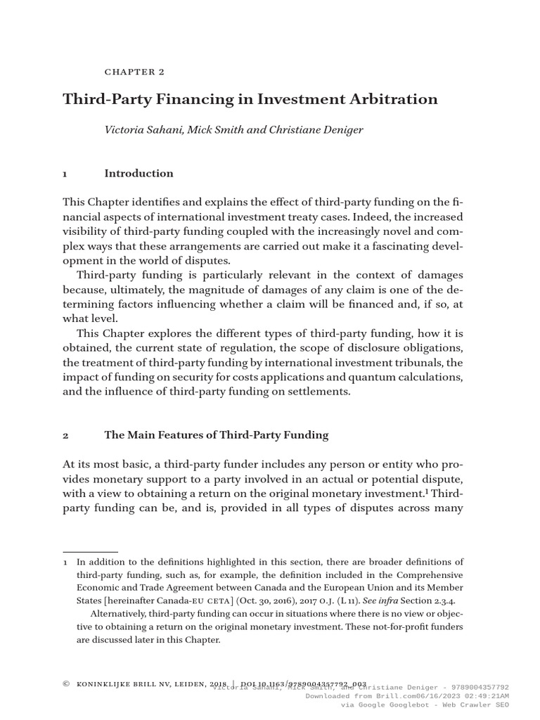 Third-Party Funding in Investment Arbitration | PDF | Arbitration ...