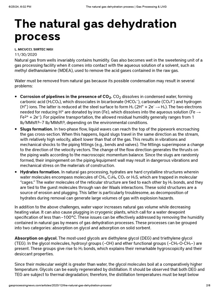 The Natural Gas Dehydration Process - Gas Processing & LNG | PDF ...