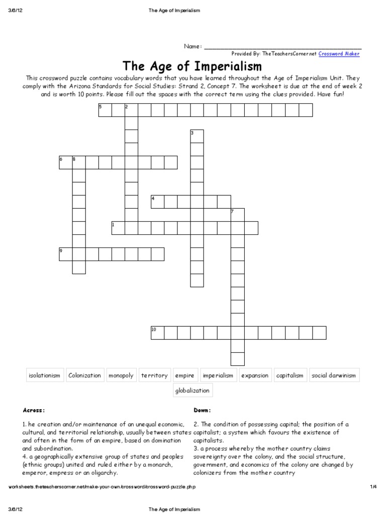 Age of Imperialism Crossword Puzzle | PDF | Imperialism | Colonialism