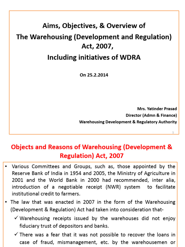 07-FIsl_WDRA-25.2.2014-NIPFP | PDF | Banks | Warehouse