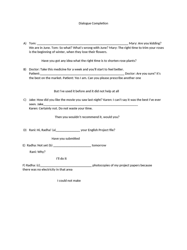 Dialogue Completion With Answer | PDF