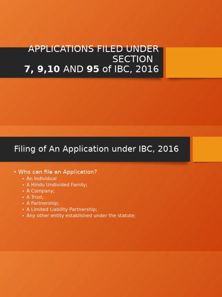 IBC 2016: Filing Applications Overview | PDF | Bankruptcy | Debtor
