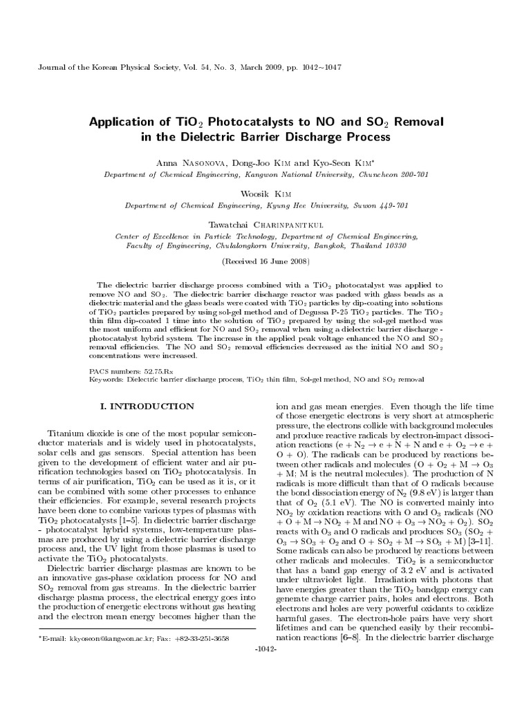 Application of TiO2 Photocatalysts to N O and SO2 Removal | PDF | Titanium Dioxide | Chemical ...