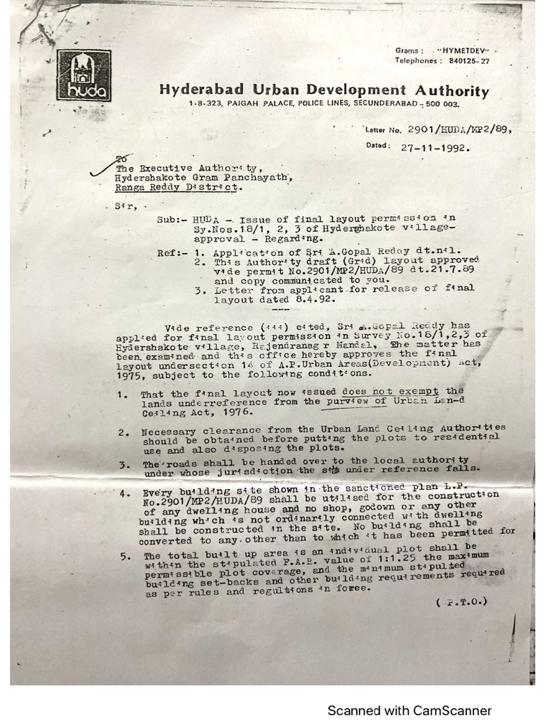 Huda Final Layout Raghuram Colony | PDF