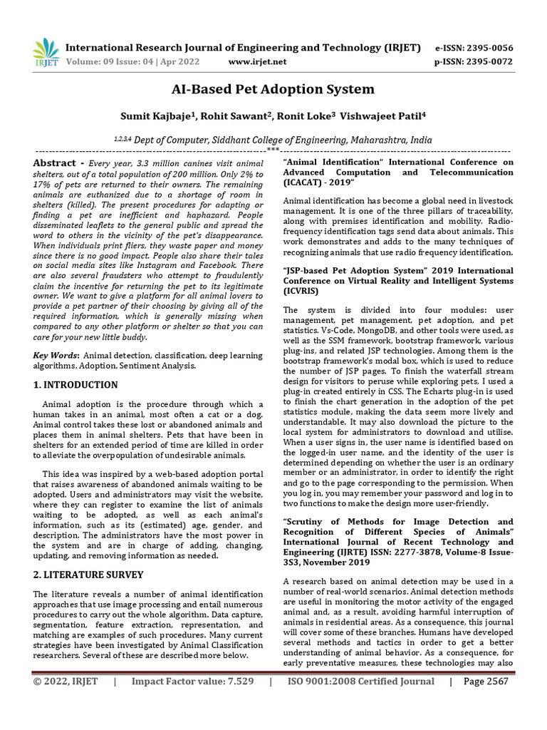 AI Based Pet Adoption System | PDF | Artificial Intelligence ...