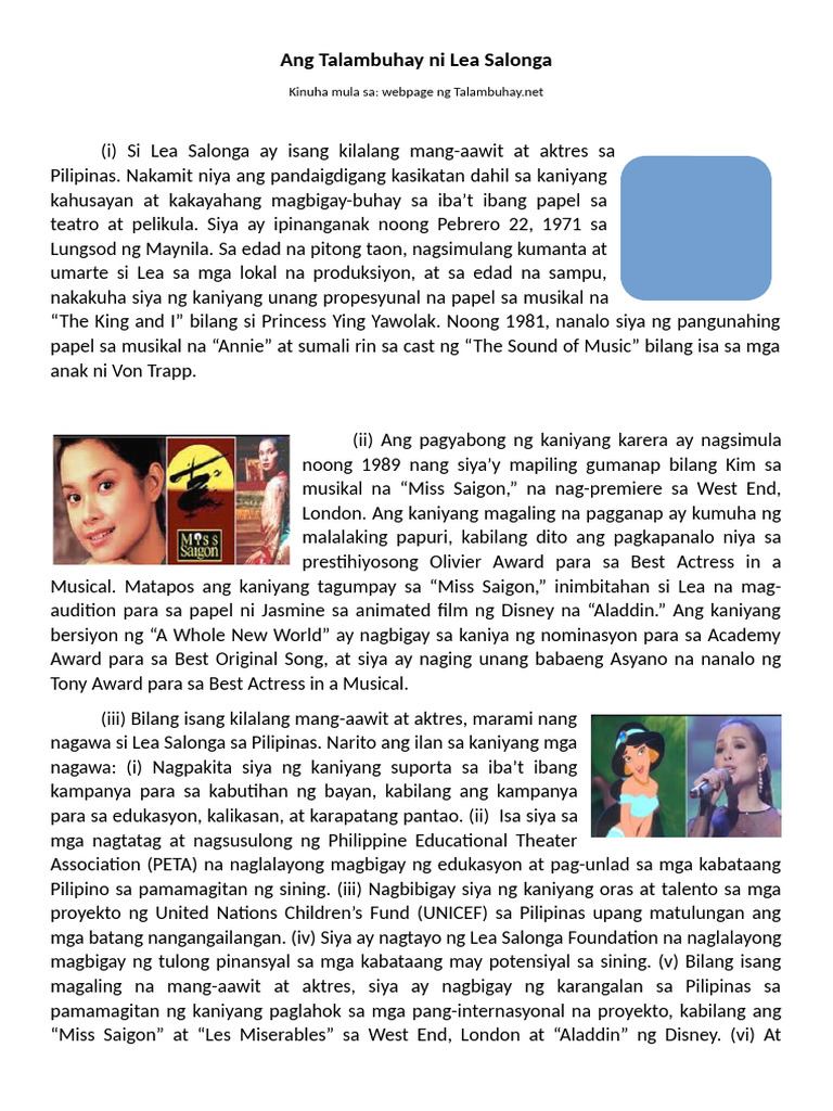 Ang Talambuhay Ni Lea Salonga | PDF