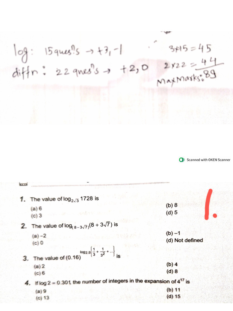 Logarithm N Diffn Quiz | PDF