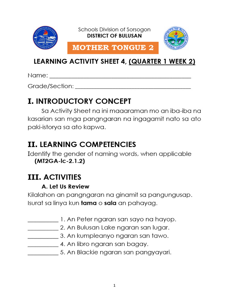 MT - Las 4 - Q1 Week 2 | PDF