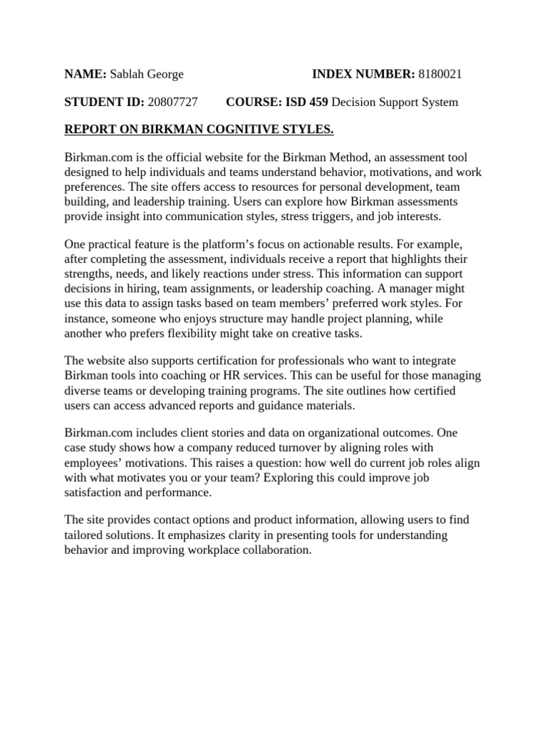 Birkman Report | PDF