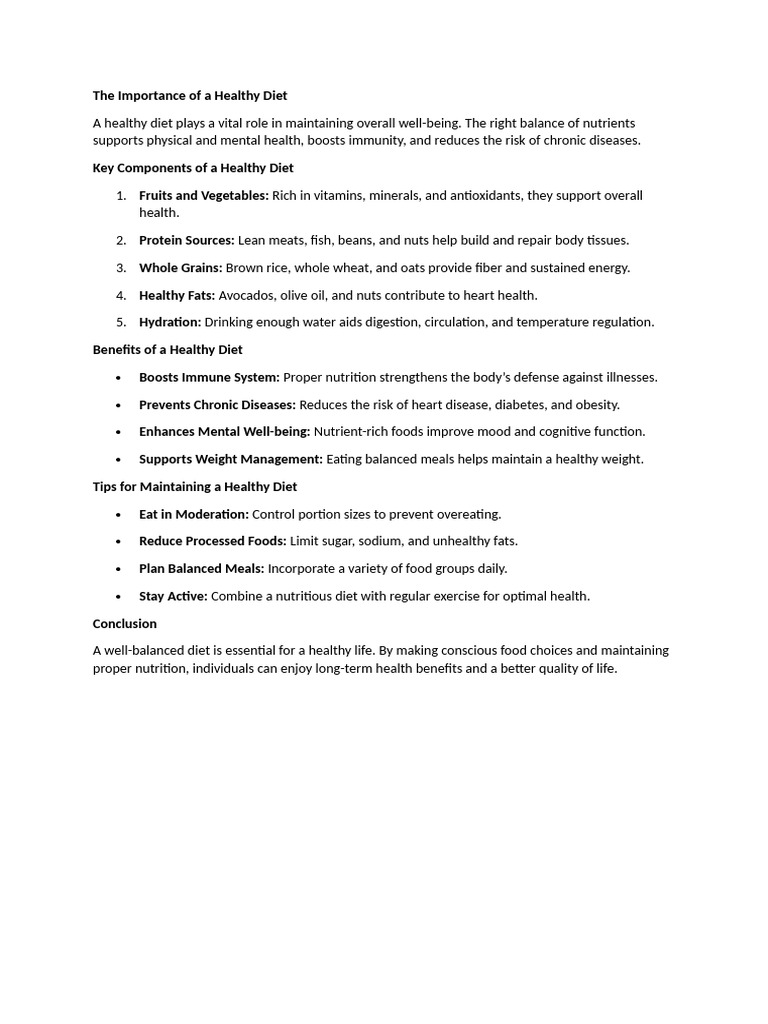 The Importance of A Healthy Diet | PDF
