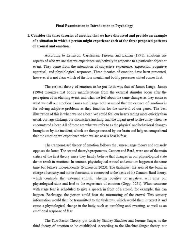 Finals in Introduction to Psychology | PDF | Schizophrenia | Emotions