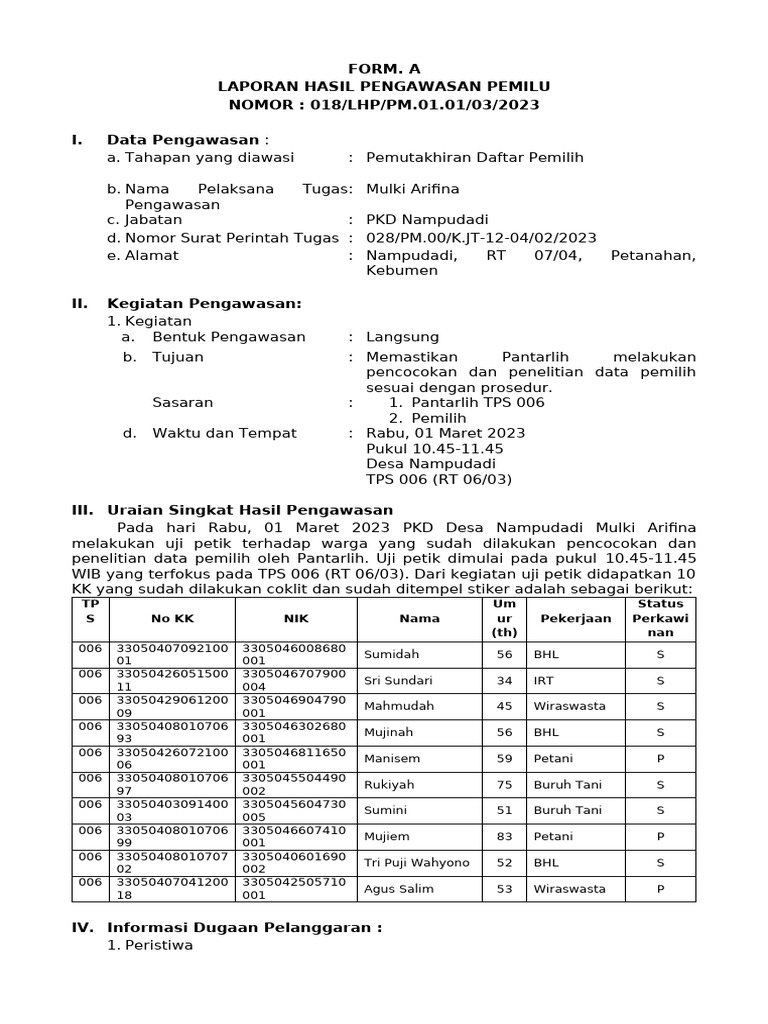 Form A Uji Petik_1 Maret | PDF