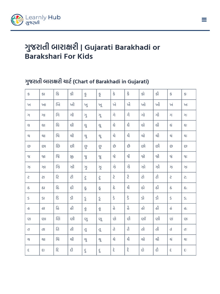 Gujarati Barakhadi or Barakshari PDF | PDF