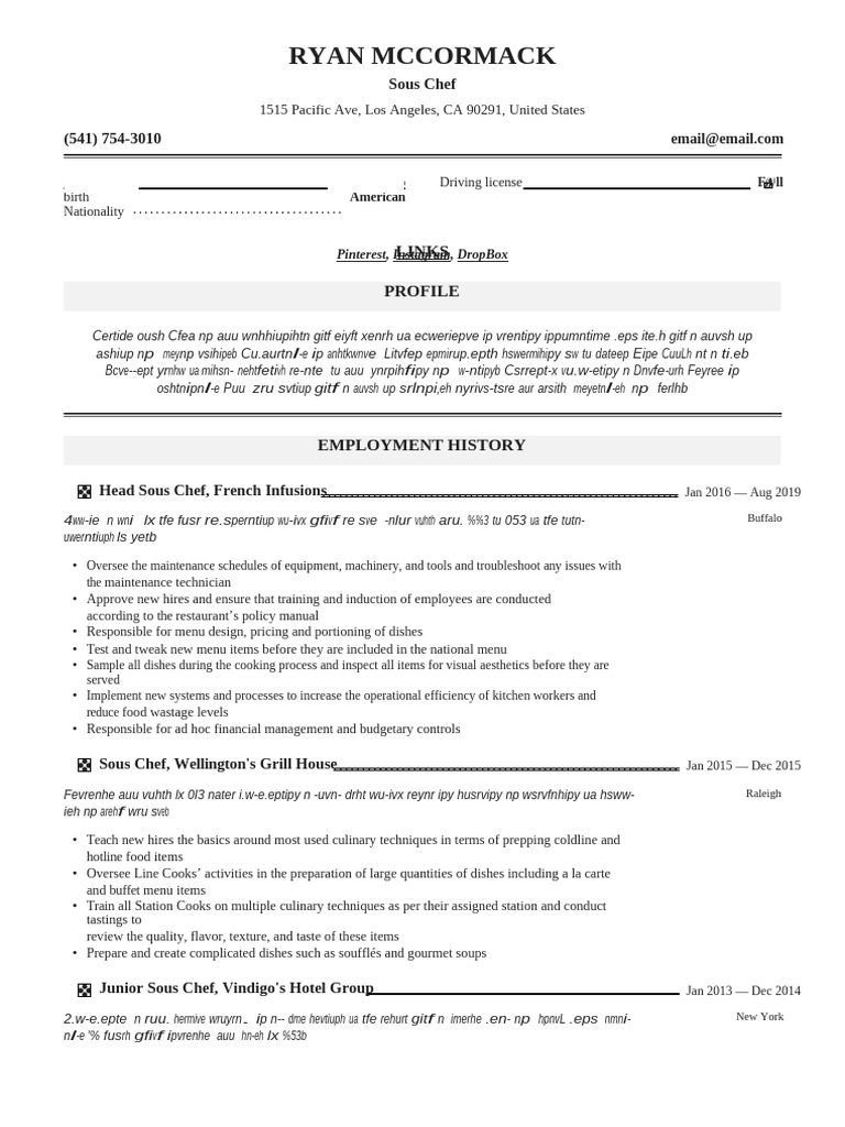 Sous Chef Resume of Ryan McCormack | PDF | Culinary Arts | Menu