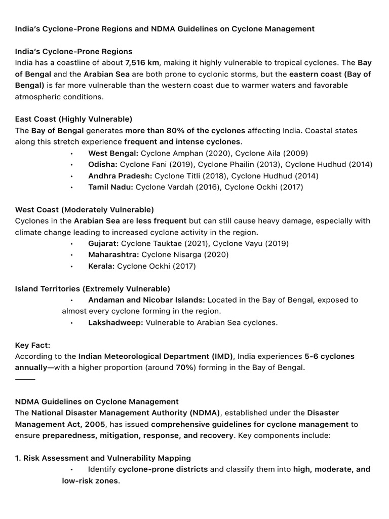 India's Cyclone-Prone Regions and NDMA Guidelines On Cyclone Management ...