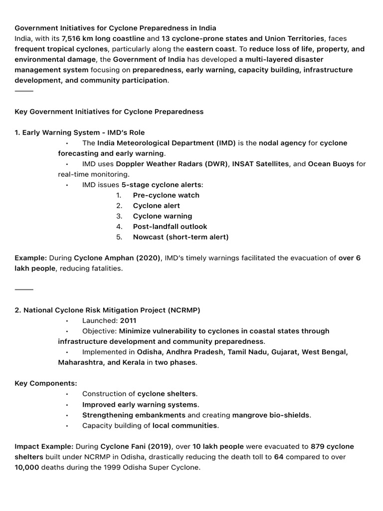 Government Initiatives For Cyclone Preparedness in India | PDF ...