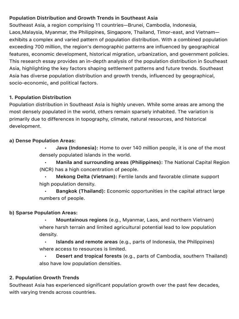 Population Distribution and Growth Trends in Southeast Asia | PDF ...