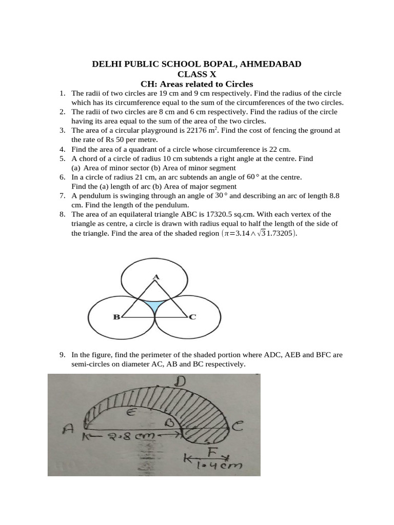 Chap 11 Area Related To Circle | PDF