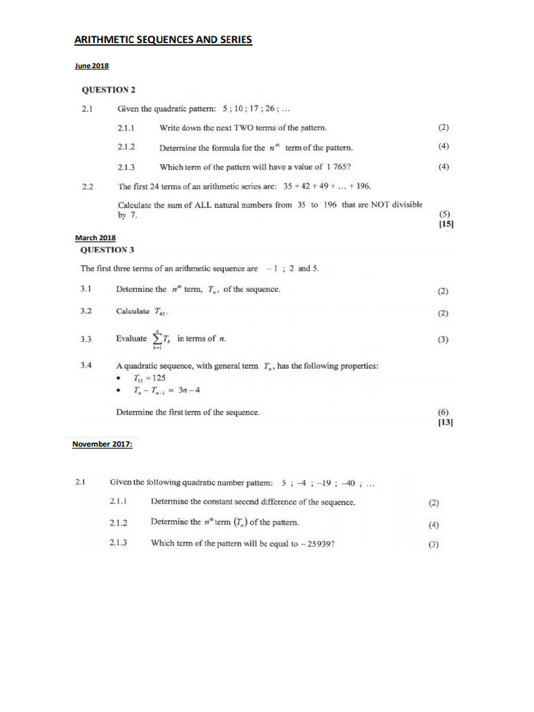 SEQUENCES AND SERIES Question | PDF
