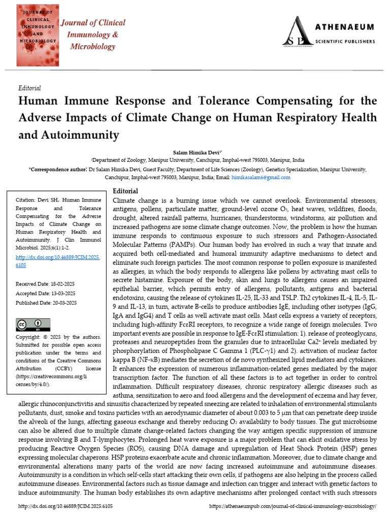 Human Immune Response and Tolerance Compensating for the Adverse ...
