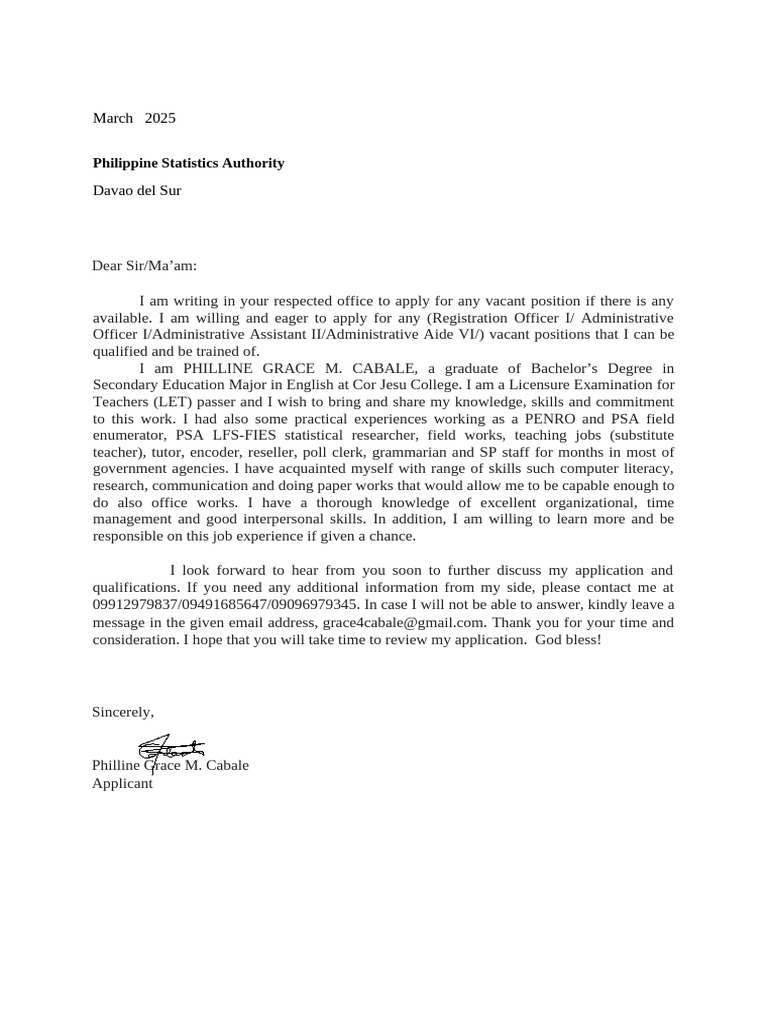 PSA-Application Letter CABALE-2025 | PDF