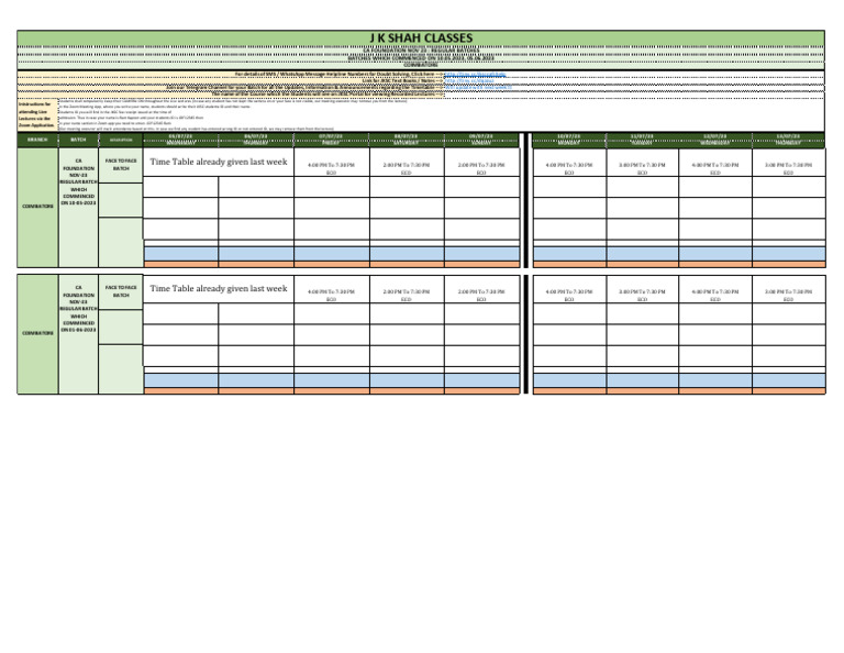 Course Time Table PDF 55256 | PDF