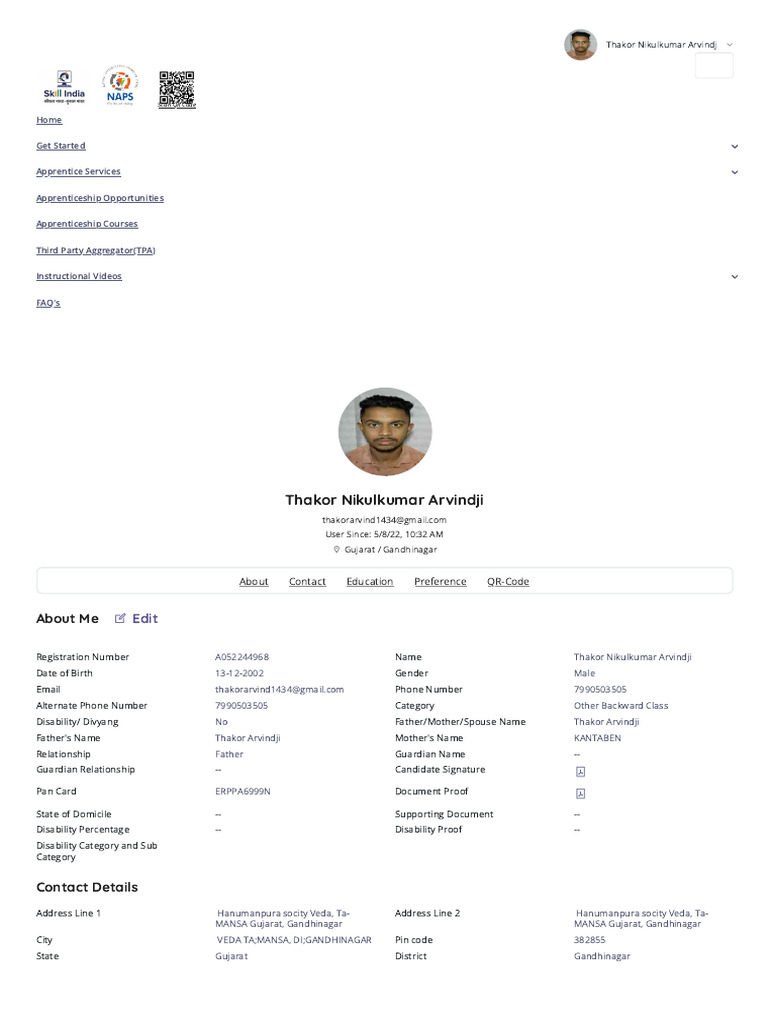 Candidate Profile - Apprenticeship Training Portal | PDF | Apprenticeship | Qr Code