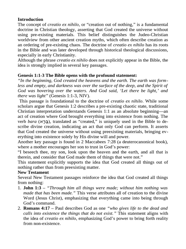 Creation Ex Nihilo | PDF | Genesis Creation Narrative | Religious ...