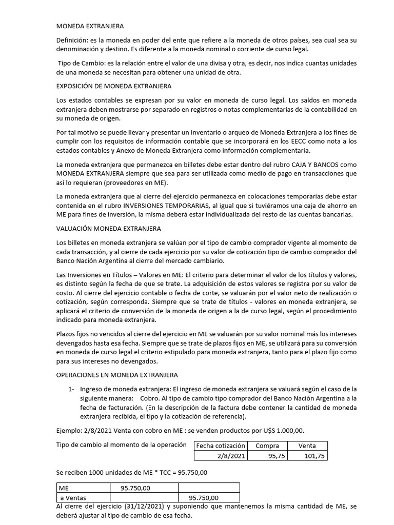 Valuación de Moneda Extranjera Mensual | PDF | Moneda | Contabilidad