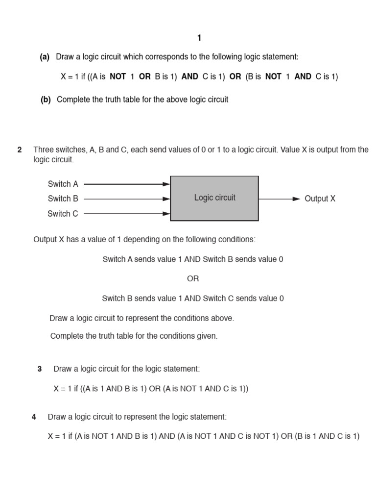 Logic Circuit Worksheet | PDF | Logic Gate | Electrical Engineering