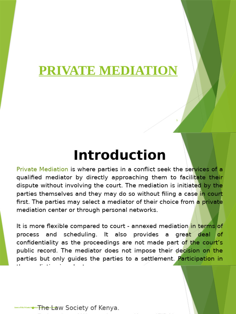 Presentation On Private Mediation | PDF | Mediation | Public Law